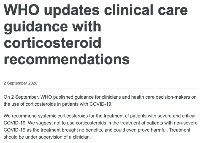 WHO updates clinical care guidance with corticosteroid recommendations ...